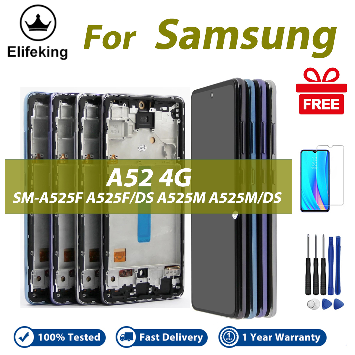 LCD With Frame For Samsung Galaxy A52 4G SM-A525F A525F/DS Display Touch Screen Digitizer ...