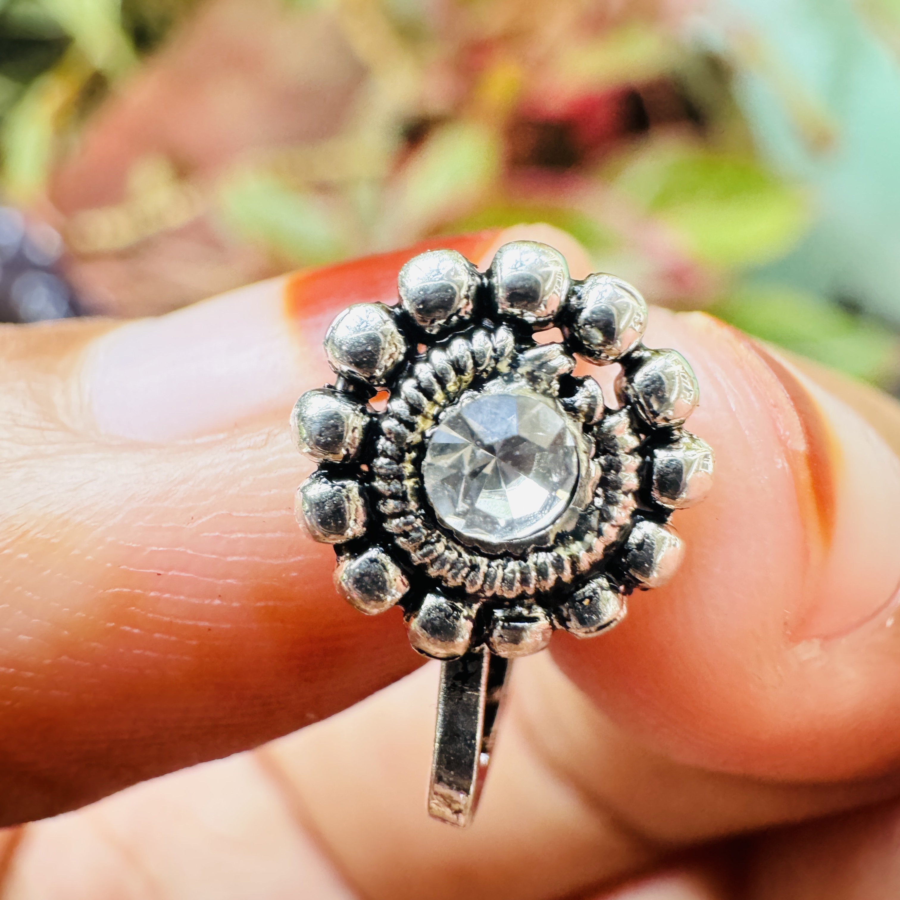 Silver and gold color Indian Traditional non-piercing Nose pin, round ...