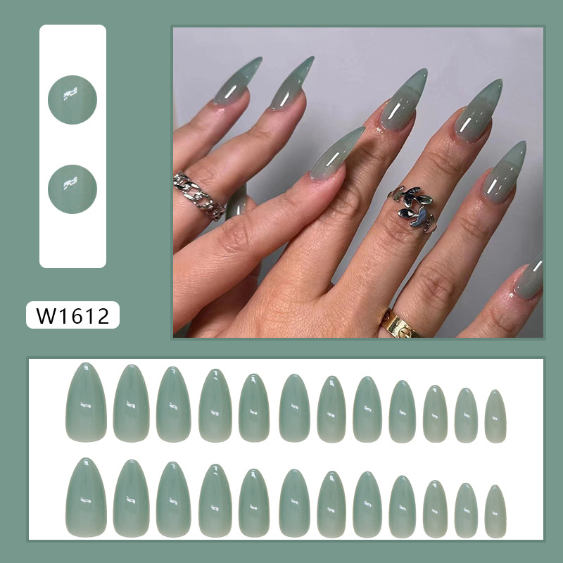 Solid Color Fake Nails Wear Jade Malachite Green Removable Nail Sticker ...