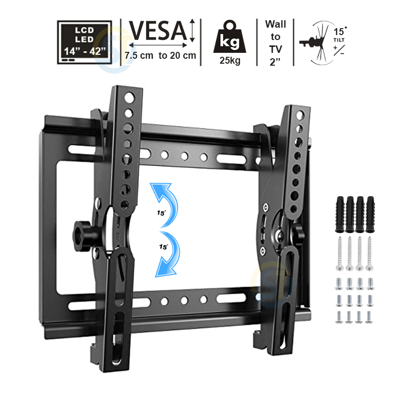 Adjustable TV Wall Mounts Bracket 14-42 Inch Flat Panel 15 Degree Tilt ...