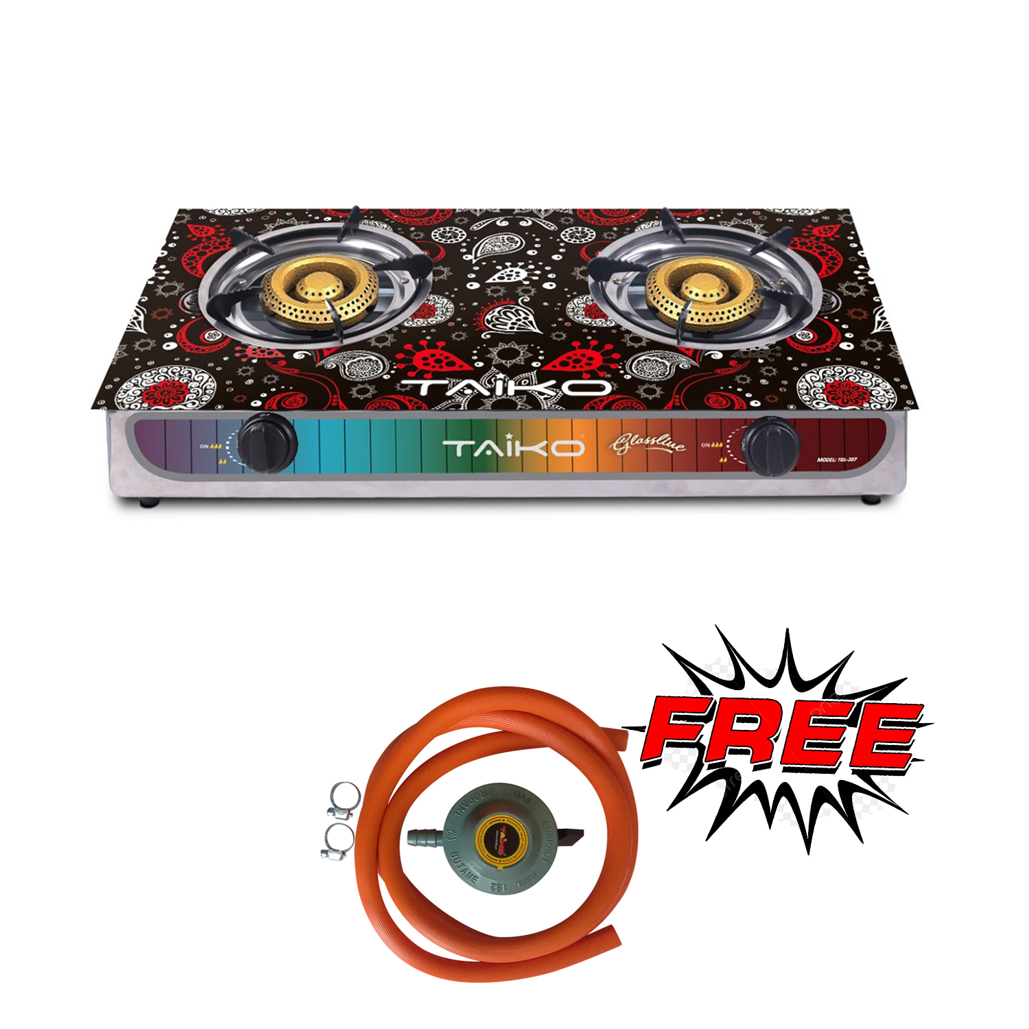 TAIKO 2 Burner Glass Top Gas Cooker with Free Taiko L.P Gas Regulator ...