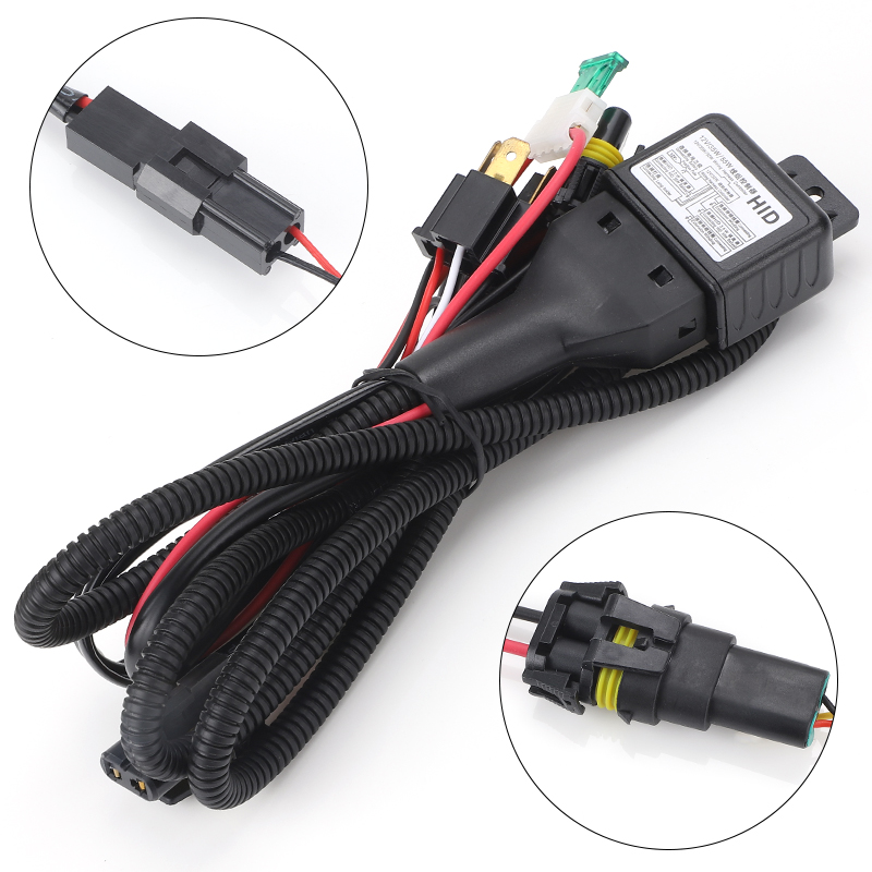 12V H4 HID LED Relay Harness Wire 1 lead 2 Lamp High Low Lens For Bi ...