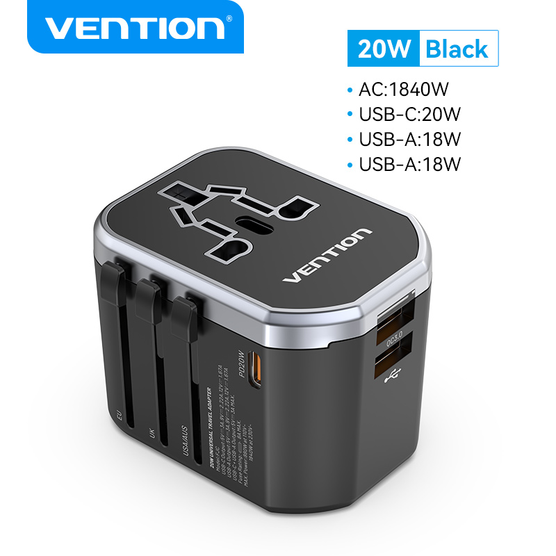 Vention 20W Global Travel Charger Plug AC + USB 2 in 1 Fast Charging ...