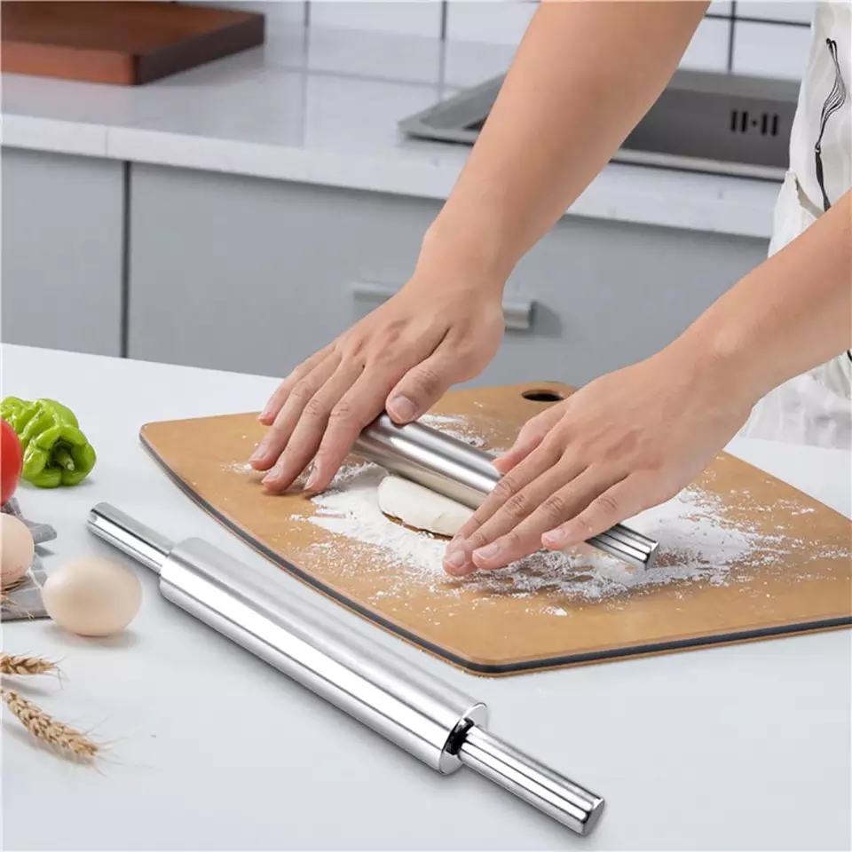 Stainless Steel Rolling Pin Non-stick Pastry Dough Roller Kitchen ...