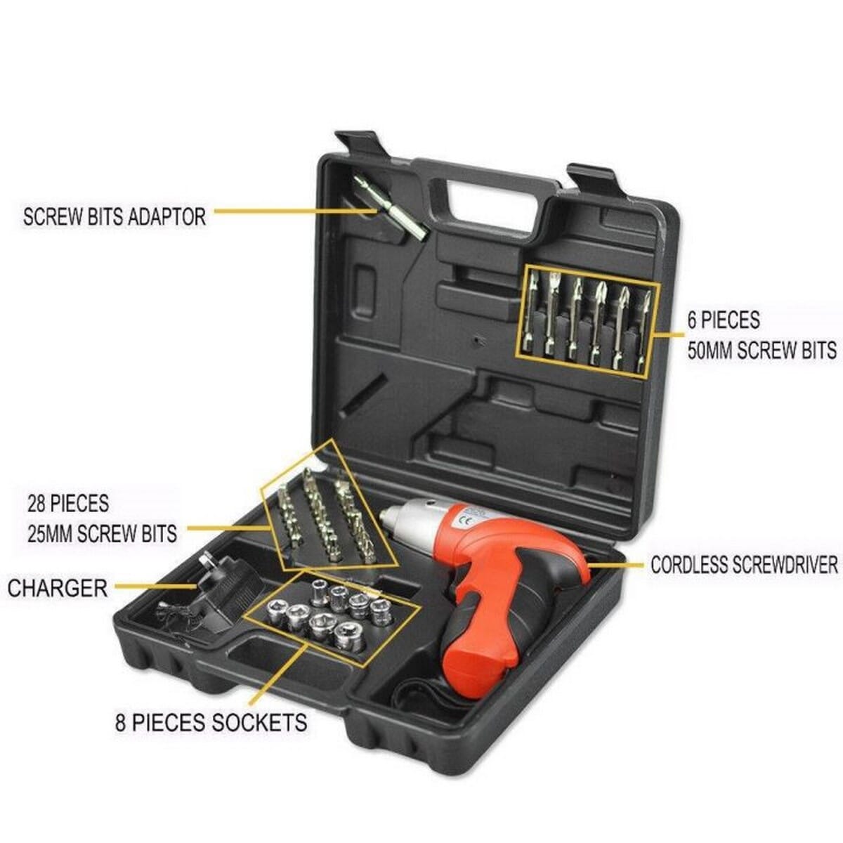 45 Pieces Set Pivoting Cordless Screwdriver Set, Power Tool with Rechargeable 3.6V Battery, Bits ...