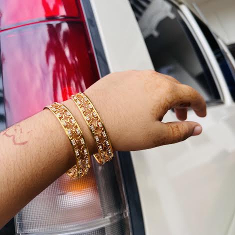 Gold plated rich look Hight quality one pair bangle with white stone ...