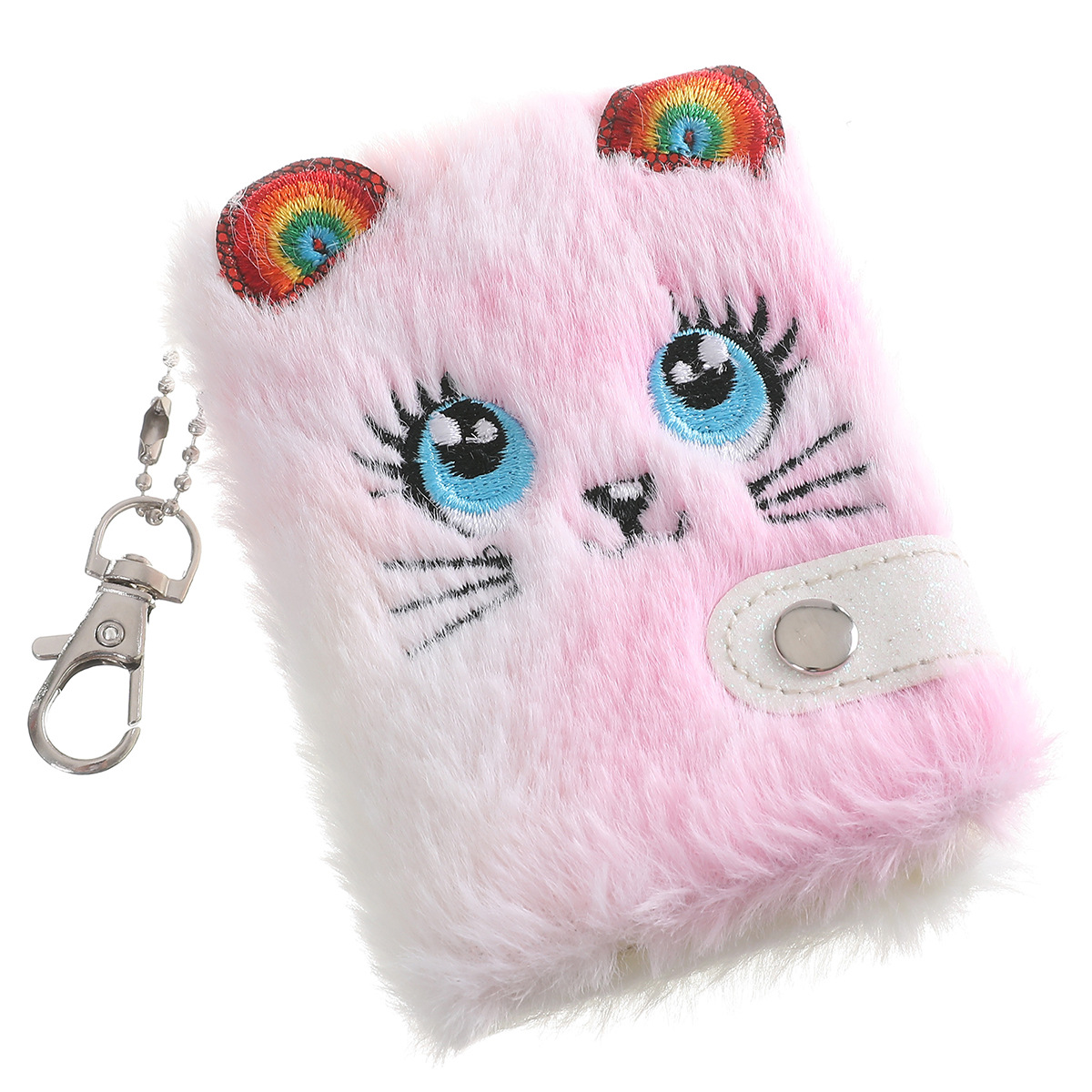 Cute Cat Face Plush Mini Pocket Notebook with Keychain, Kids Girls Boys ...
