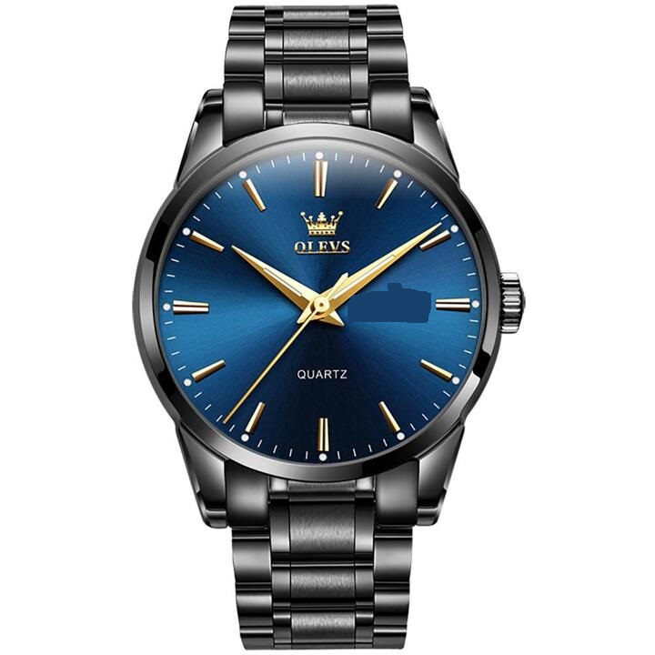 Olevs Black Stainless Steel Luxury Men Watch Quartz Analog Business ...