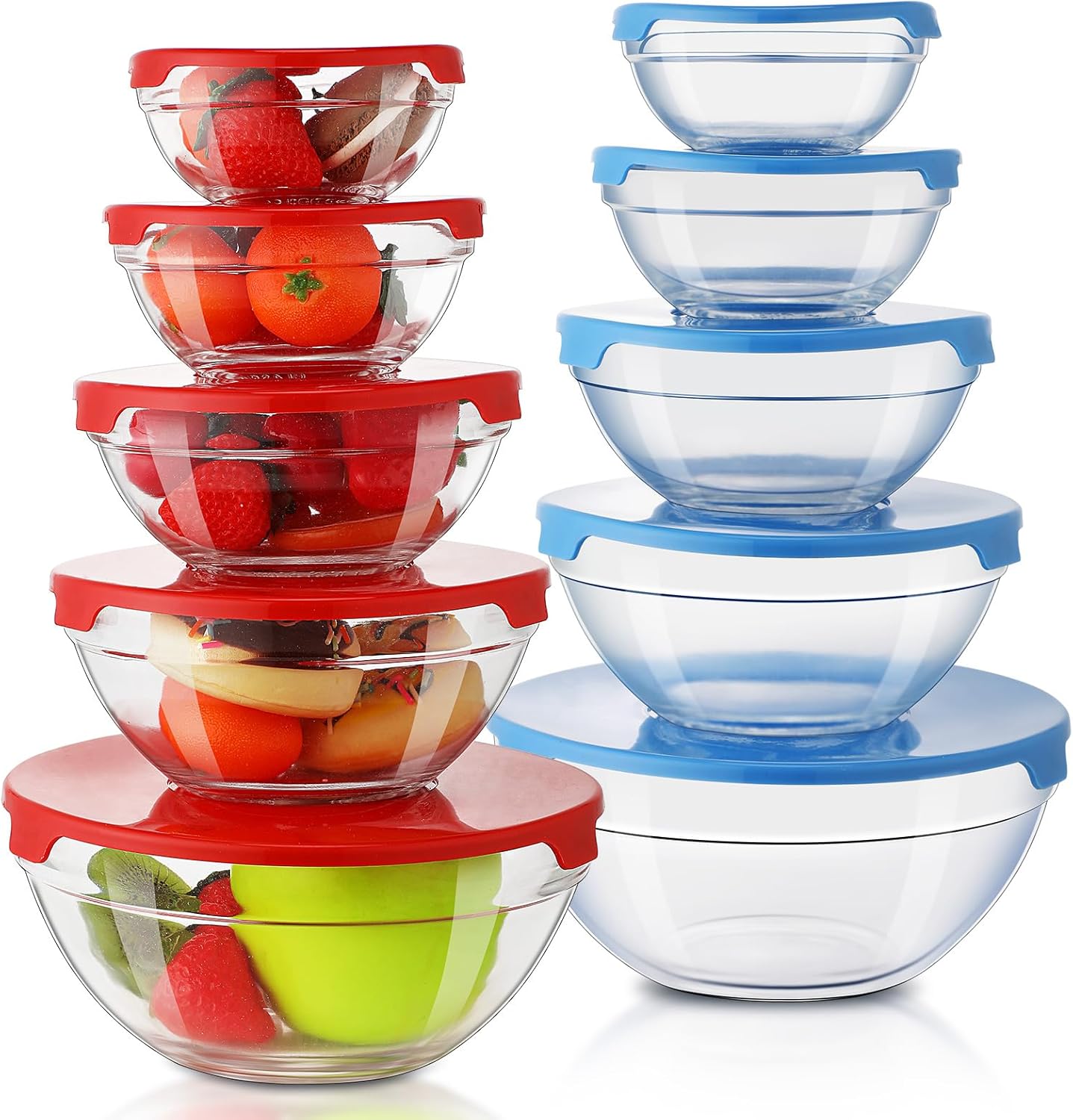 Glass Bowl Sets with Lids 5 Pcs Microwave Glass bowl Set Kitchen Glass ...