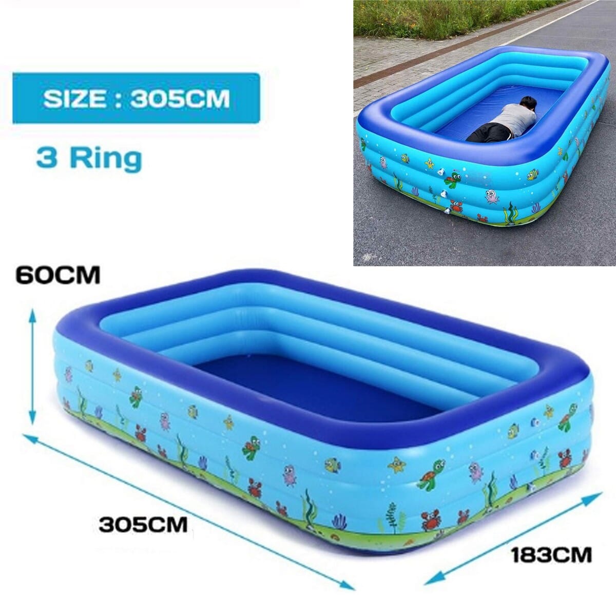 INTIME 10 feet Inflatable pool(305CM X 183CM X 60CM) Swimming Pool ...
