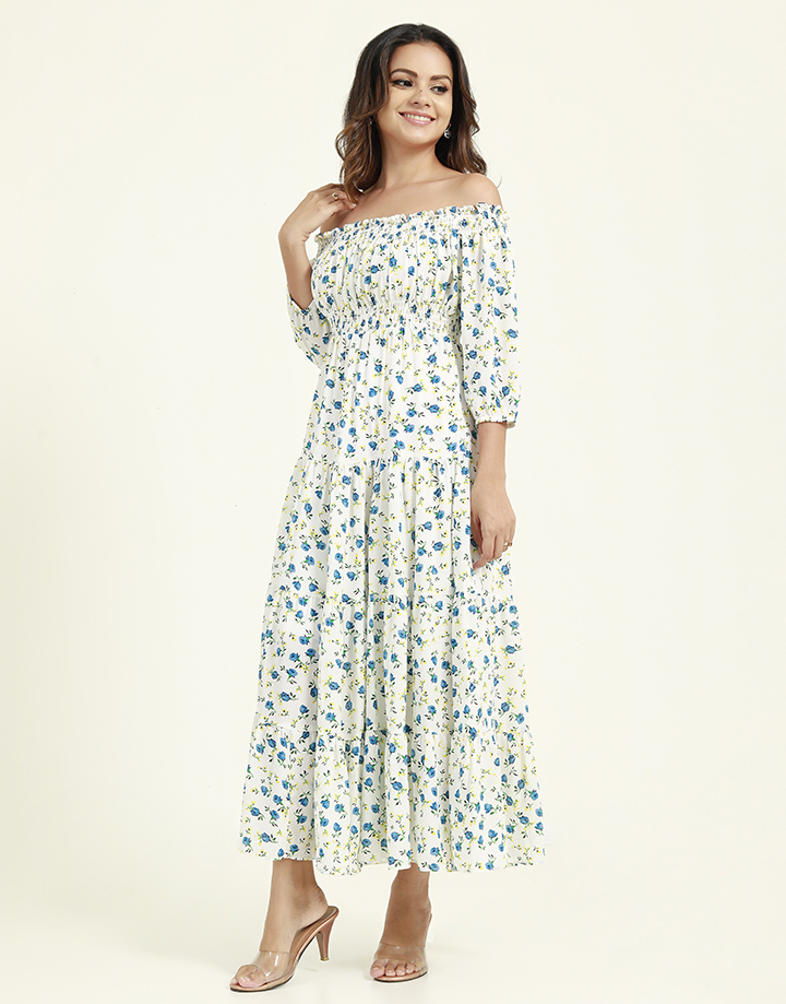 Spring and Summer Printed Off The Shoulder Dress | Daraz.lk