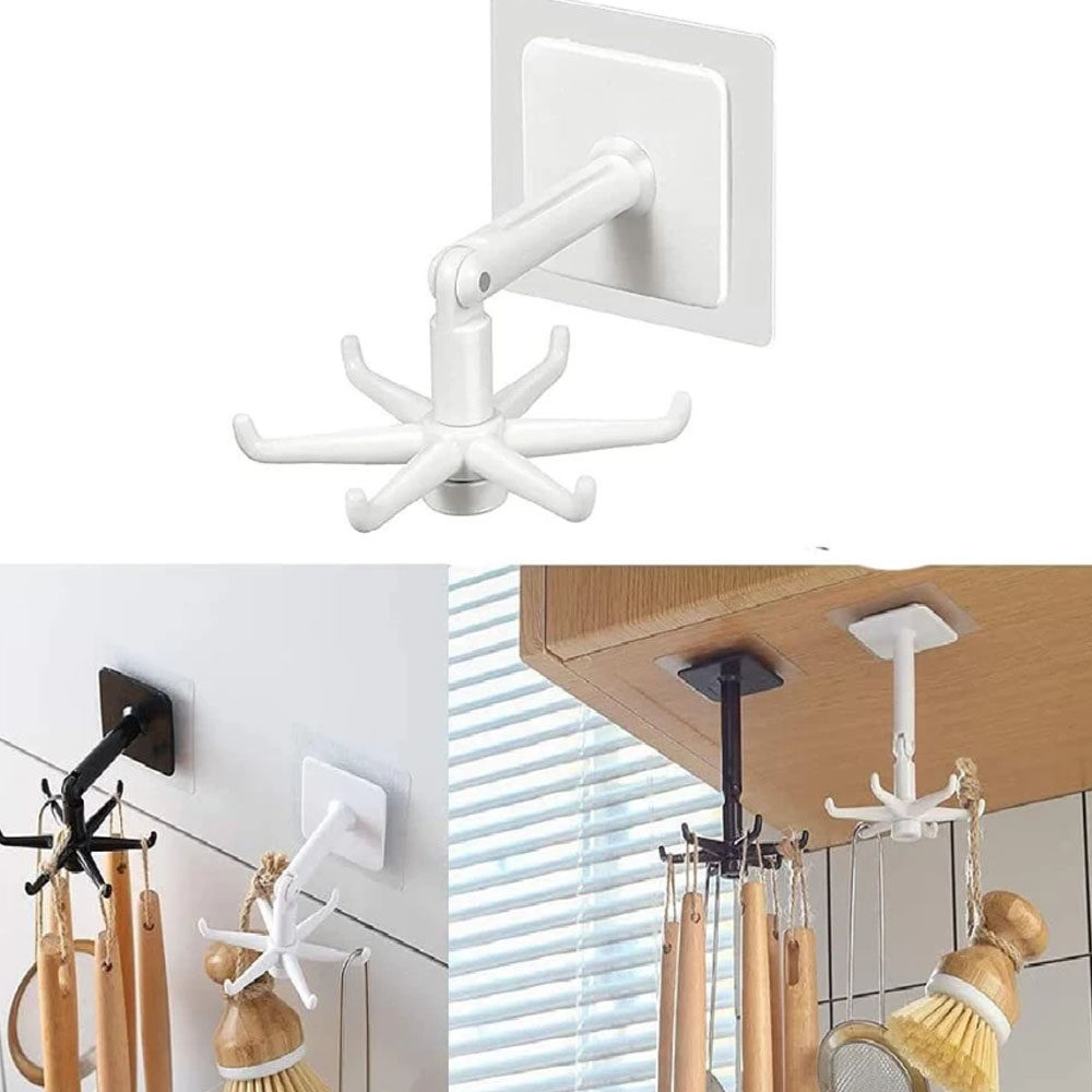 Kitchen Utensil Hanger with 6 Hooks,Under Cabinet Utensil Holder 360 ...