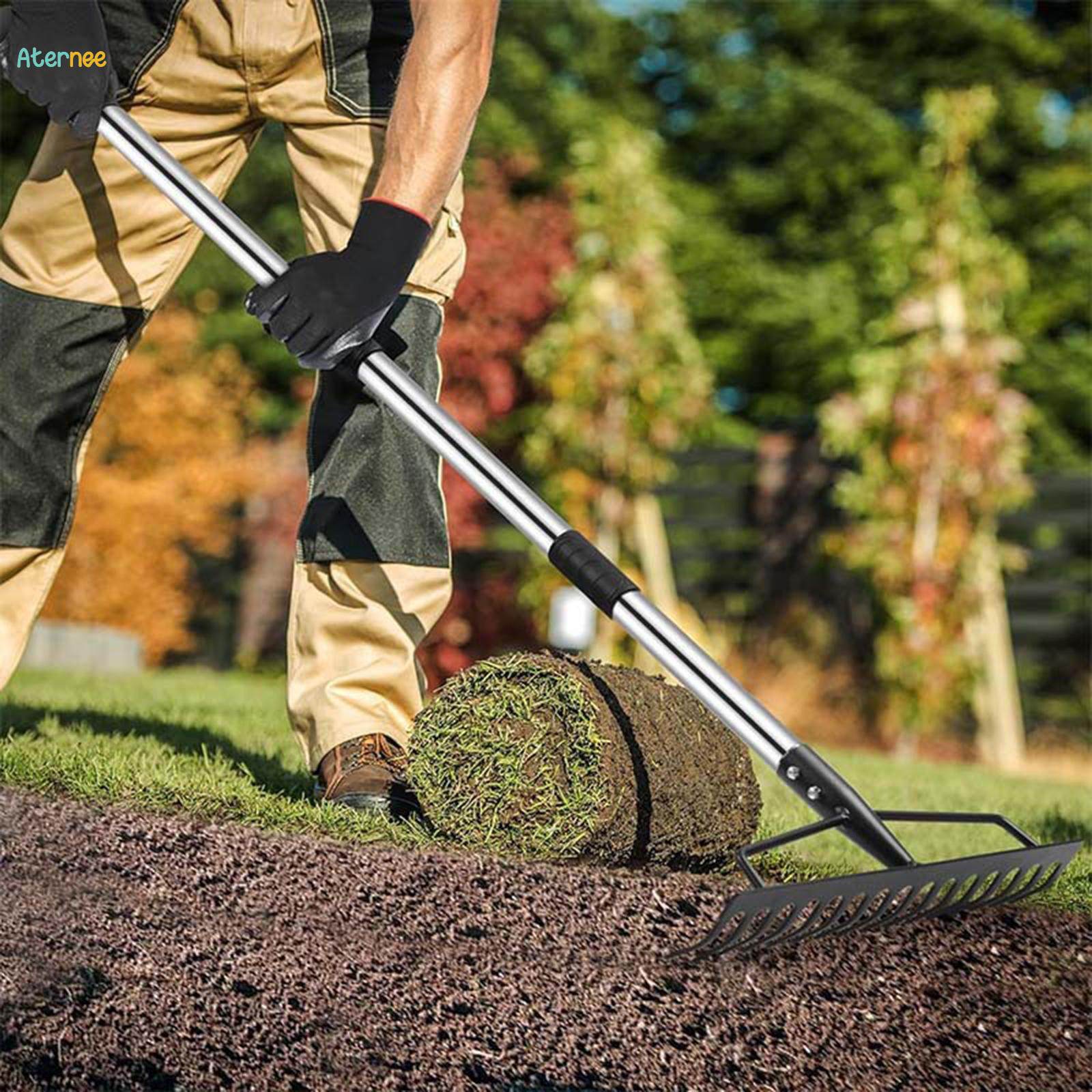 Lawns Rake Adjustable Handle Shrub Picking Leaves Heavy Duty Gardening ...