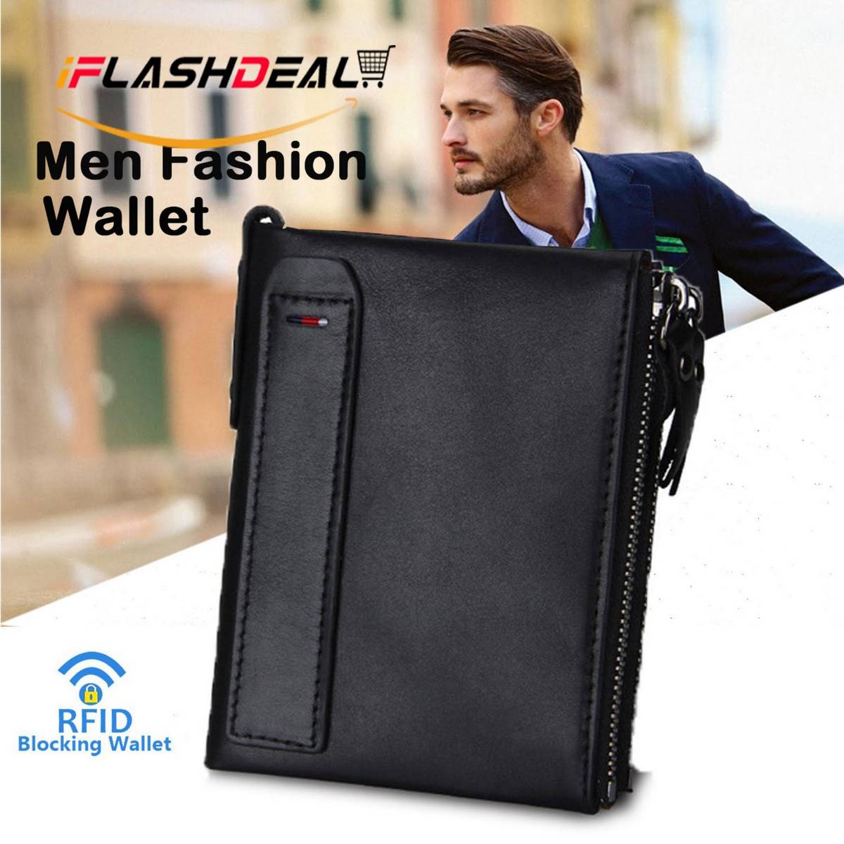 【DIV MALL】Men Small Blocking Mini Wallet Hot Crazy Horse Leather Zipper ...