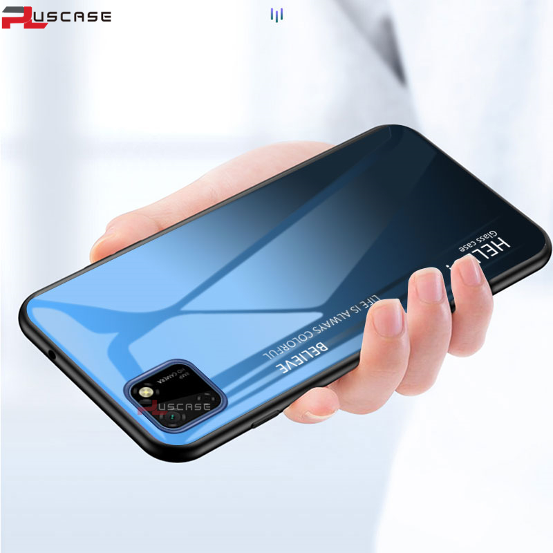 PlusCase for Huawei Y5P Case Glass Hard Gradient Painted Shockproof ...