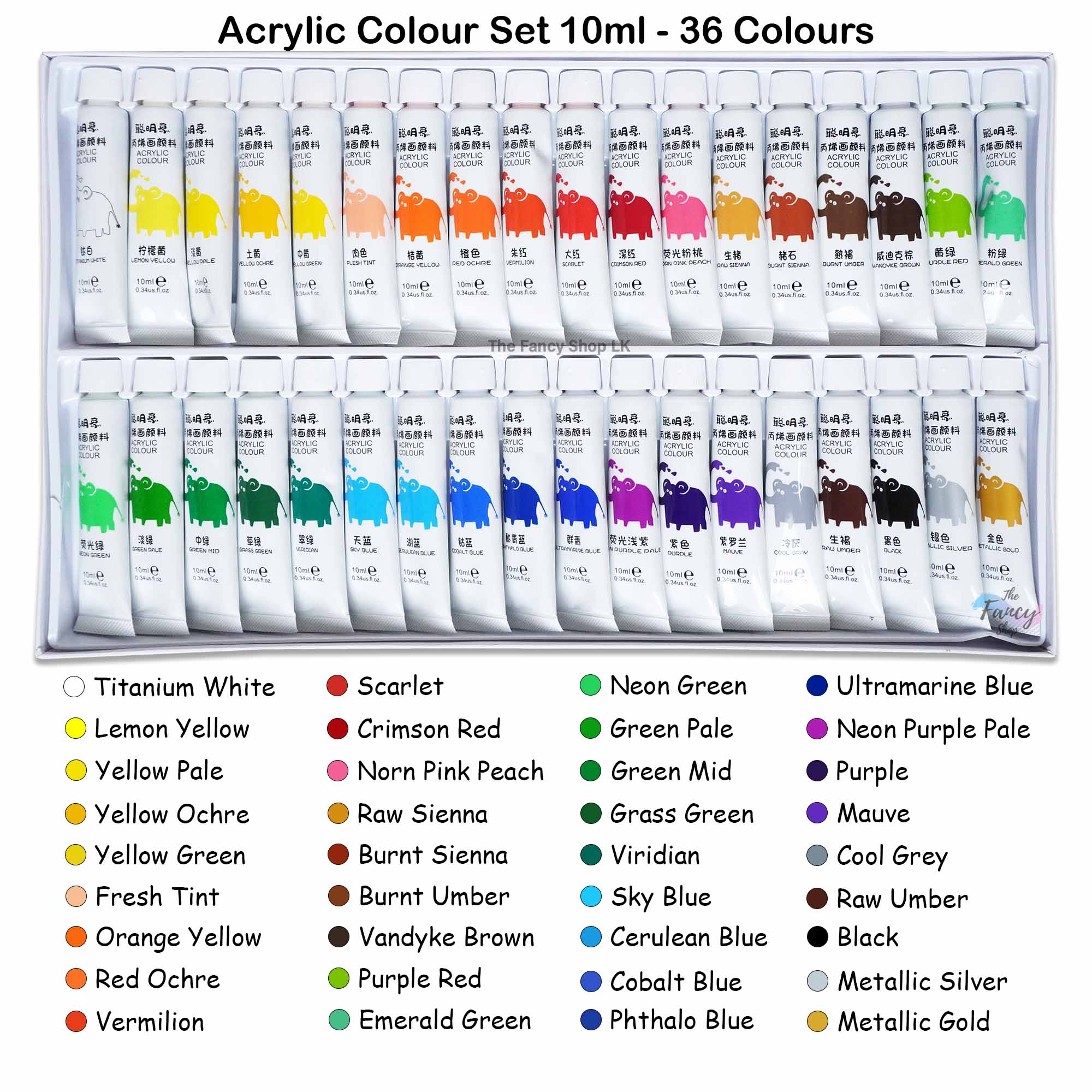 Art Ranger Acrylic Paint Colour Tube Set 5ml/10ml (12/24/36) For ...