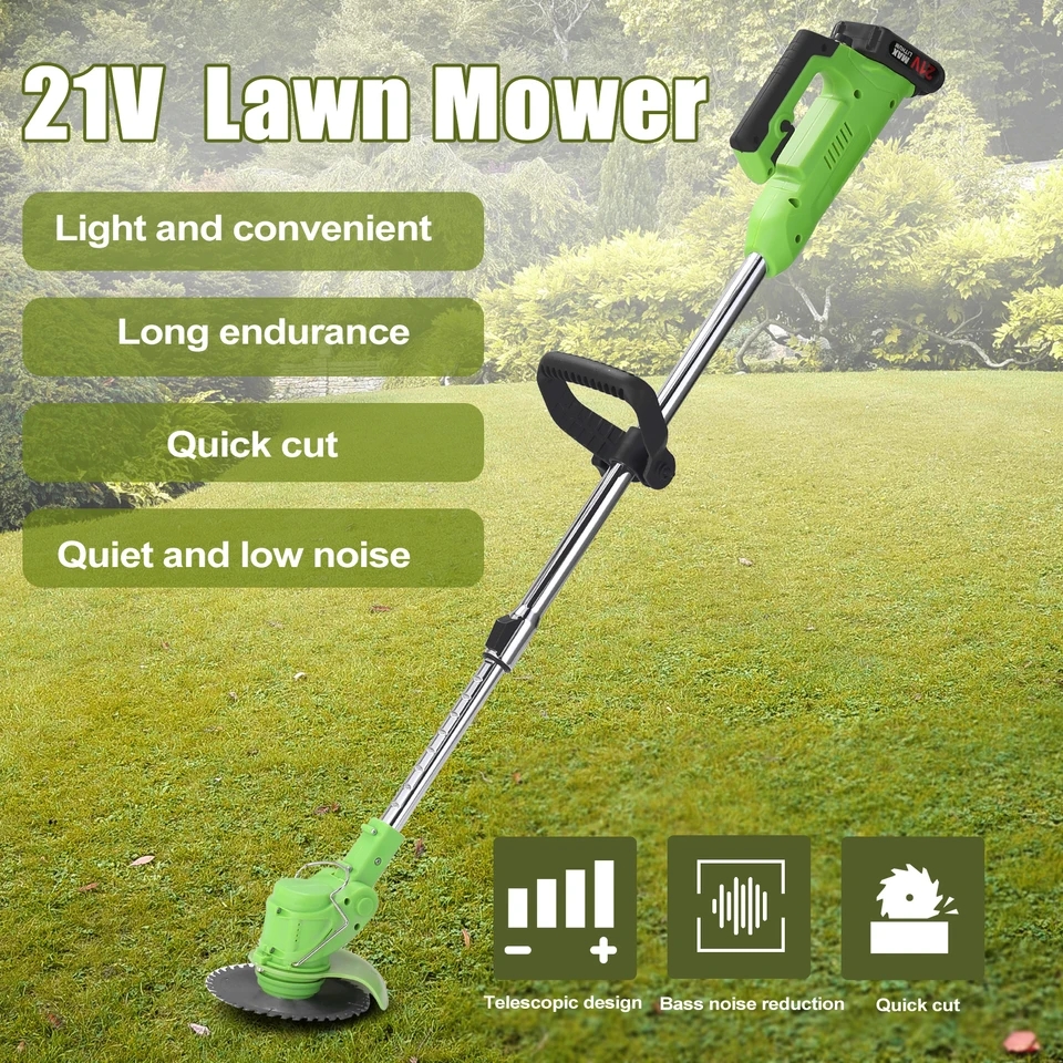 Lawn Mower, 1-30cm Telescopic Handle Manual Lawn Mower with 24V Battery Charger Lawn Mower for ...