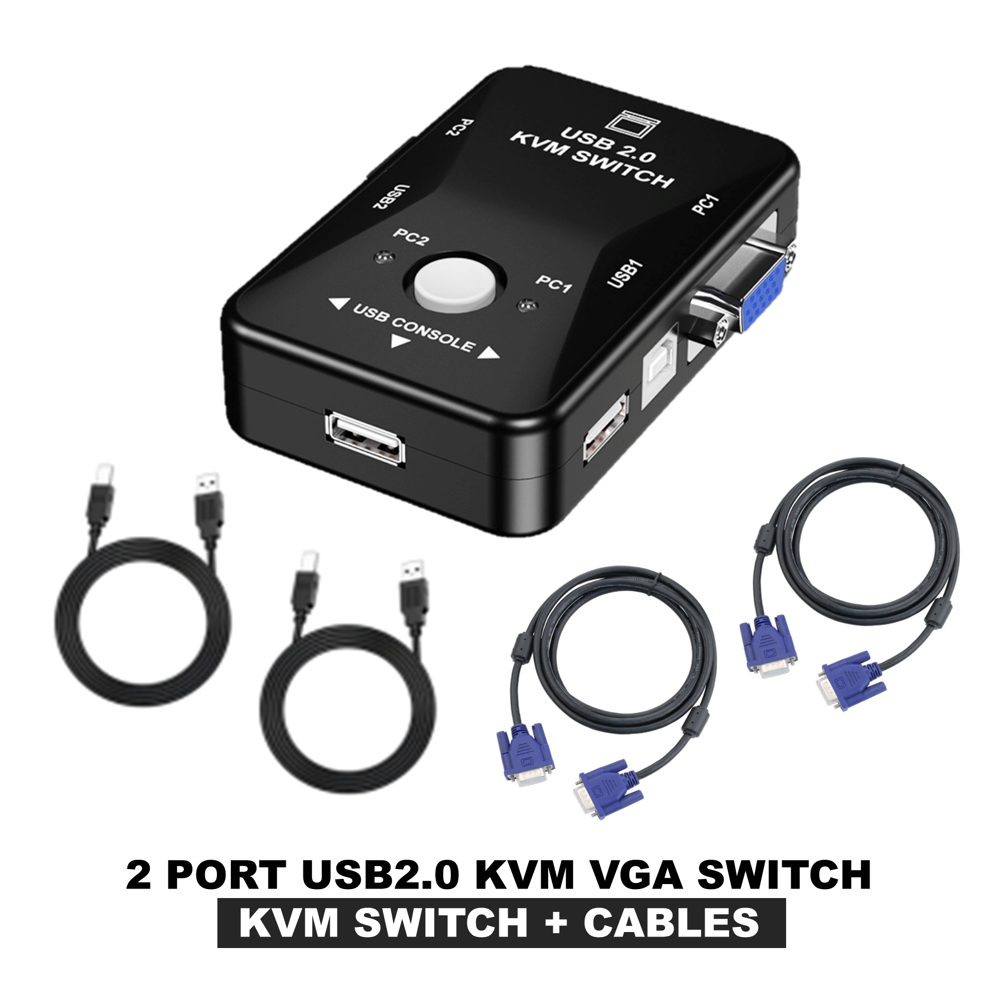 VGA KVM Switch 2 / 4 Ports with 3 USB Hubs Two Computers Share 1 Set of ...