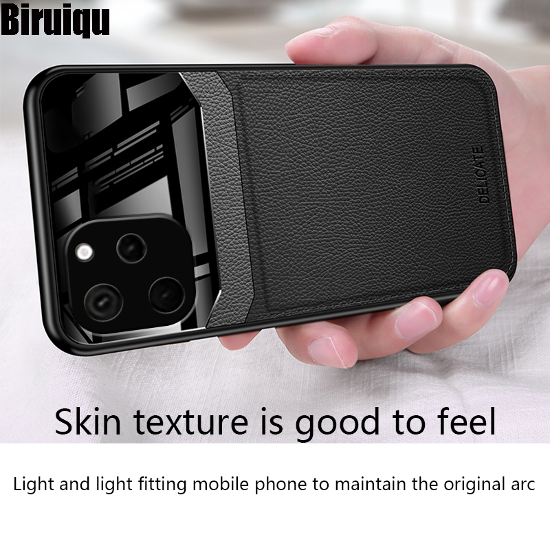 Biruiqu For Huawei Nova Y61 Hybrid Soft TPU Leather Tempered Glass ...