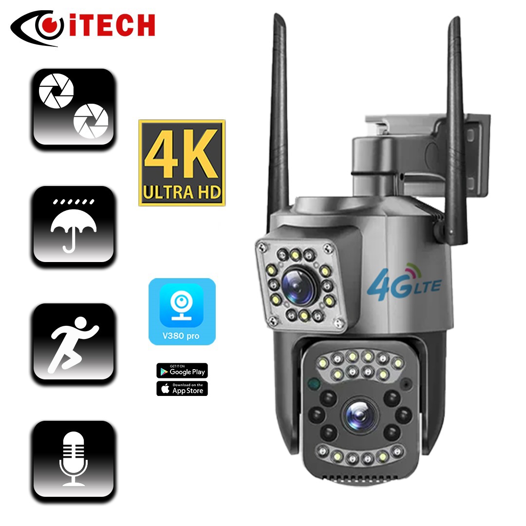 4G dual lens CCTV security camera wireless outdoor 8MP V380 Pro 4G Sim ...