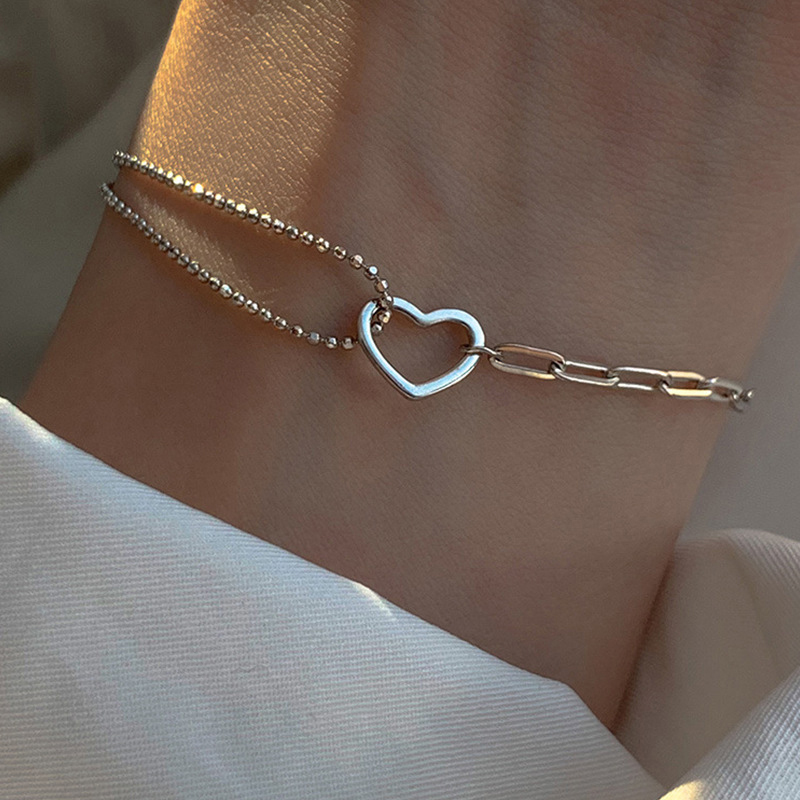 Silver Double Layers Love Heart Bracelets For Women Girls Elegant ...