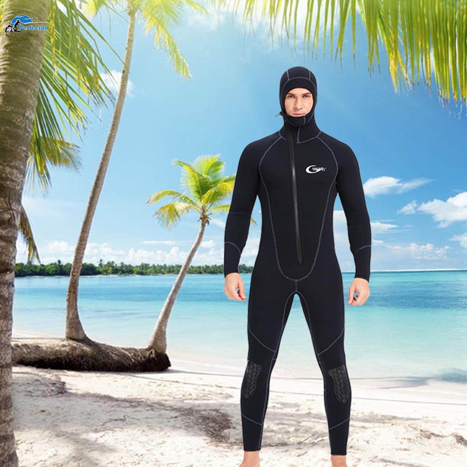 Mens Wetsuits Full Warm Long Sleeve Neoprene 5mm Hooded Scuba Diving ...