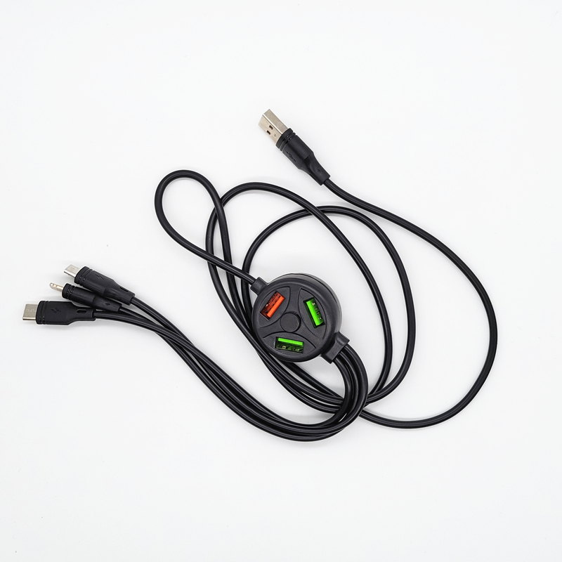 Buy 6in1 Multi Extended data cable 3A 4FT 3 Plugs & 3 USB Ports