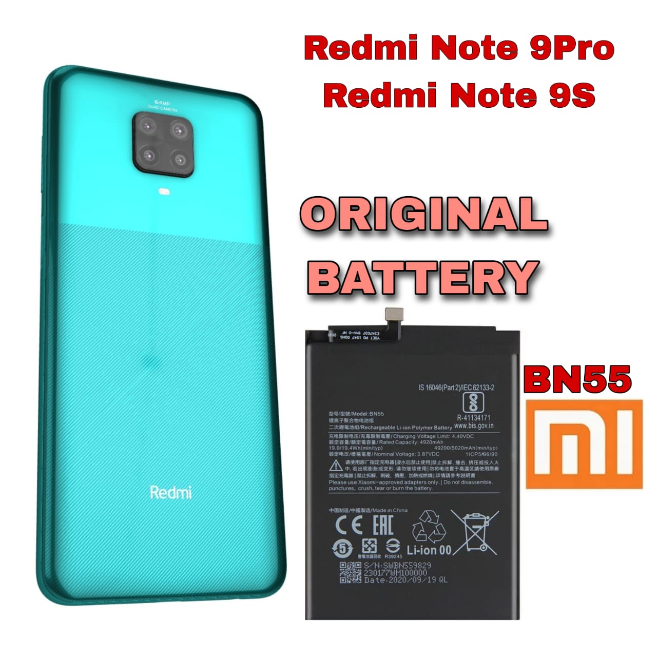 BN55 Xiaomi Original Battery For Redmi Note 9S Note 9Pro Genuine ...