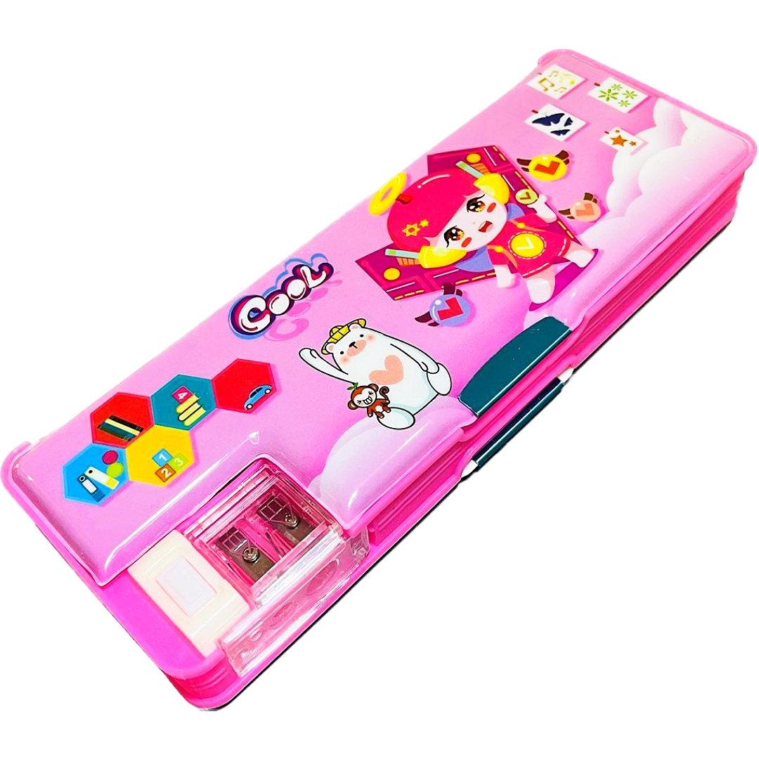Kids pencil box case Magnetic Lock Pencil Box with Sharpener For Girls ...