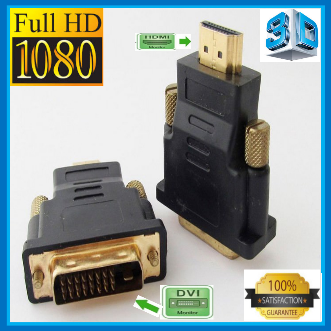 HDMI to DVI Adapter DVI to HDMI Male 24+1 DVI-D Male Adapter 24k Gold ...