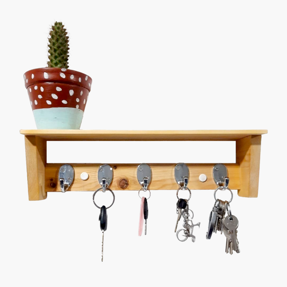 Wooden Key Holder With Wall Shelf, key Hanger Wall Mount PWD110 | Daraz.lk