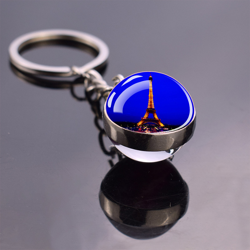 France Paris Eiffel Tower Keychains Double Side Glass Ball Pendant ...