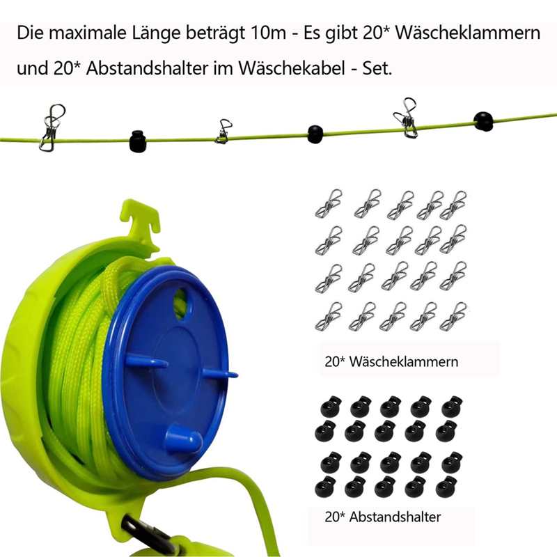 Retractable Clothes Line Anti-Winding Washing Line 10 Metre for Camping ...
