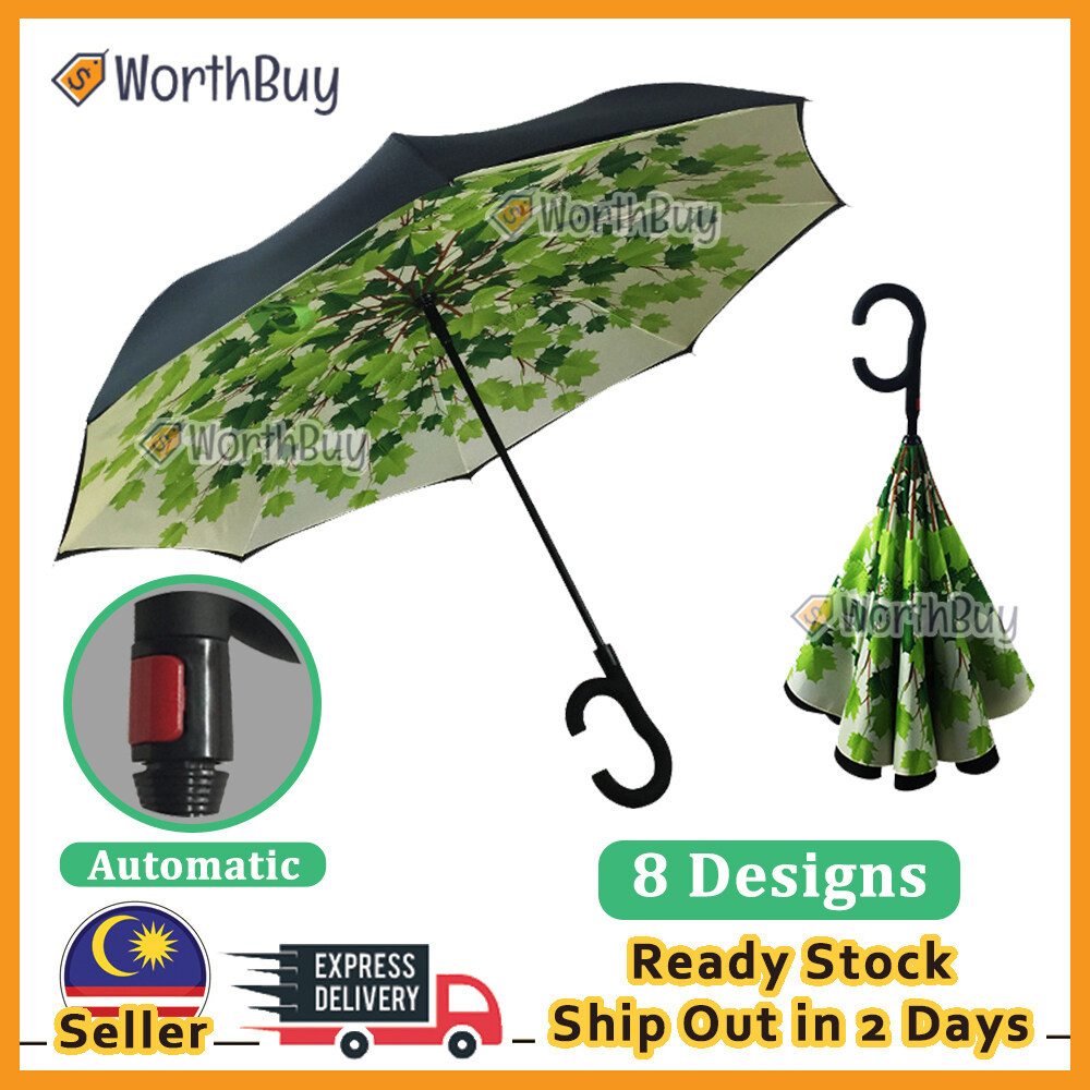 Worthbuy Automatic Upside Down Double Layer Inverted Reverse Umbrella ...