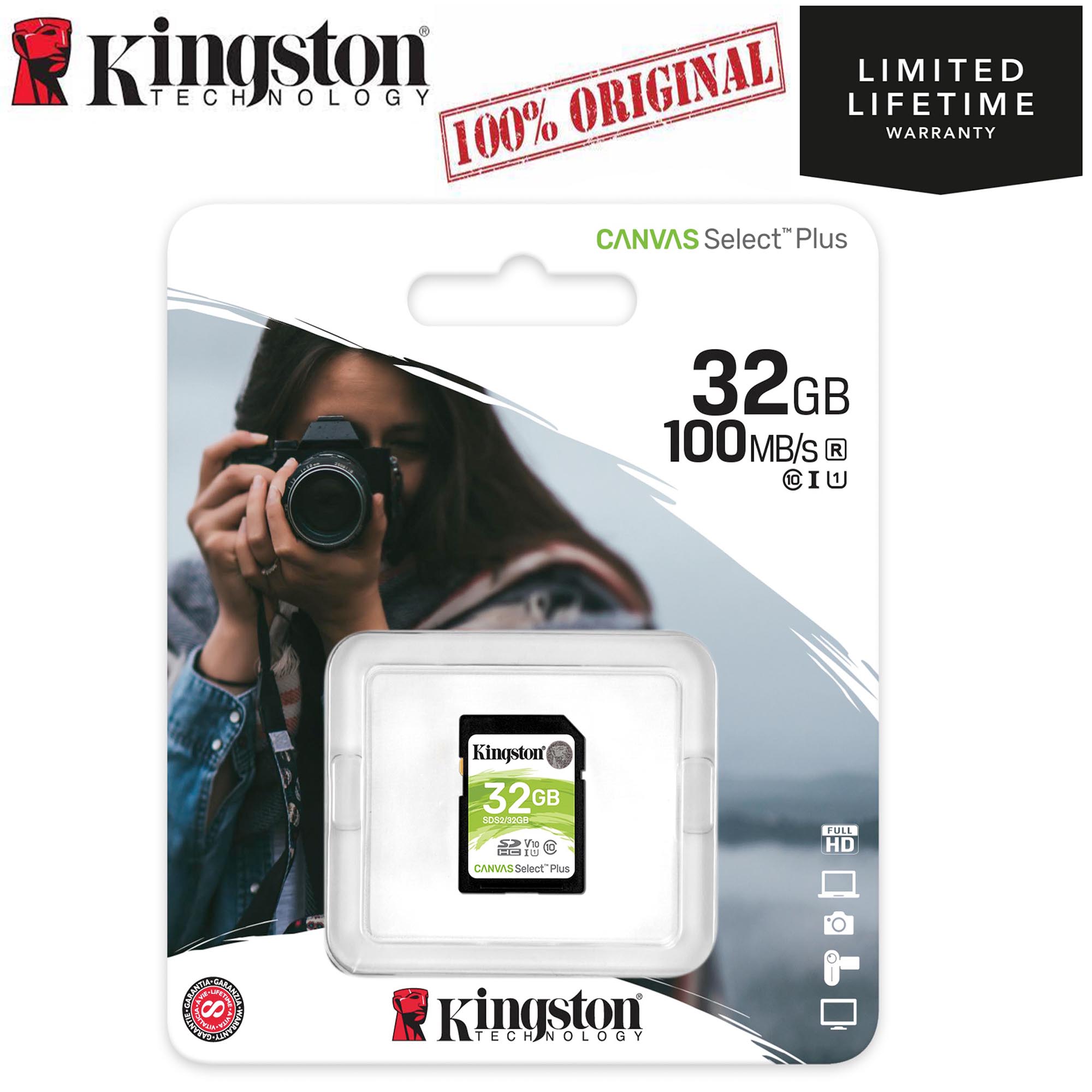Kingston Genuine Canvas Select Plus SD Memory Card Class 10 SDHC SDXC UHS-1 32GB 64GB 128GB ...
