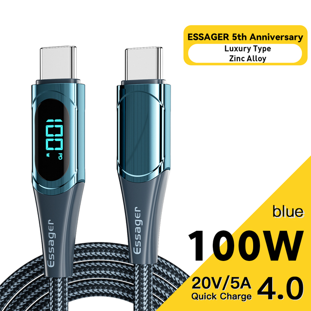 Essager LED Type C to Type C Cable 100W PD QC3.0 Fast Charging Charger USB C to USB C Display ...