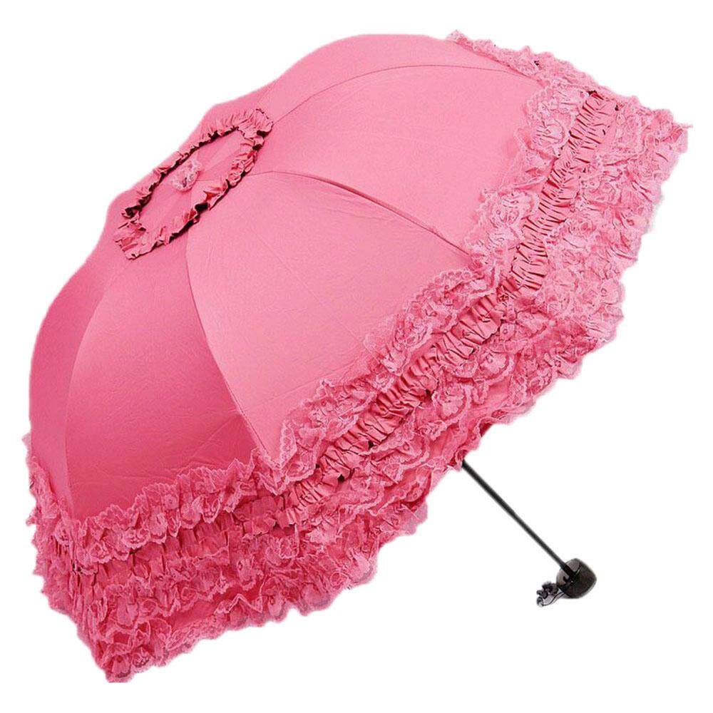 5 Layers of Lace Triple Folding Umbrella Mini Travel Umbrella Sun UV ...