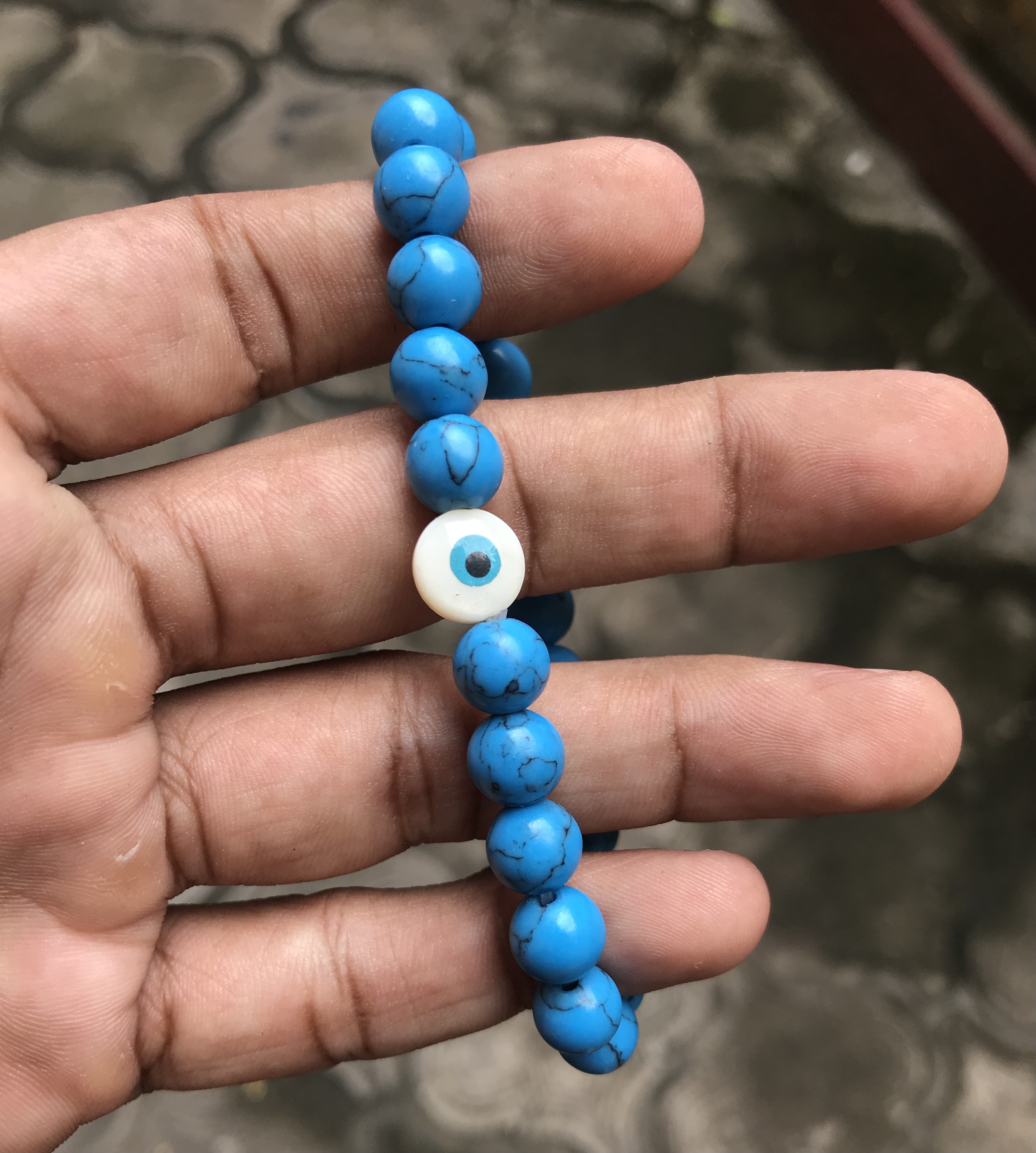 FINKK Mens Womens Bracelet Stone Beads Fashion Boys Girls Evil Eye blue ...