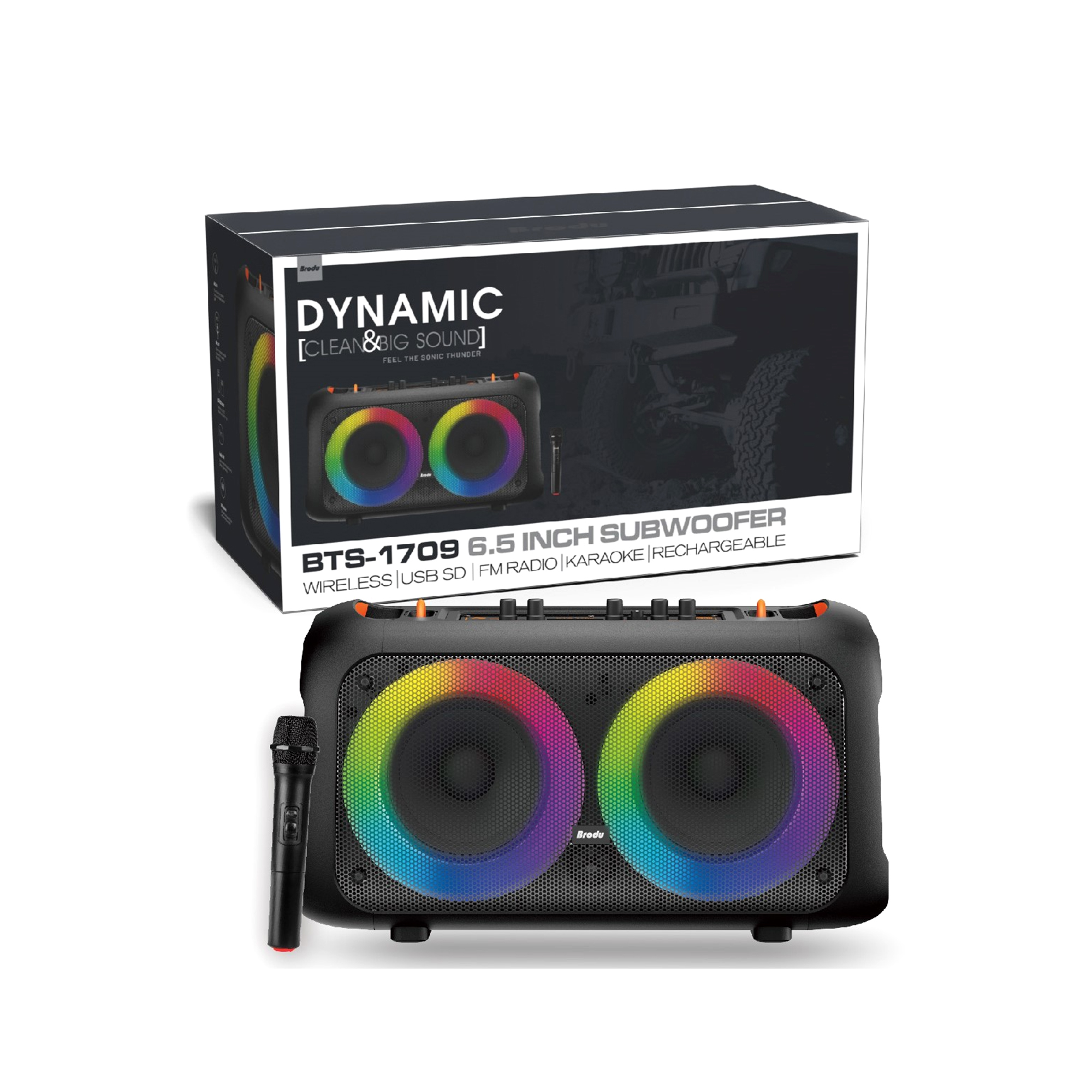 Brodu BTS-1709 Bass Portable Subwoofer Bluetooth Karaoke Speaker with ...