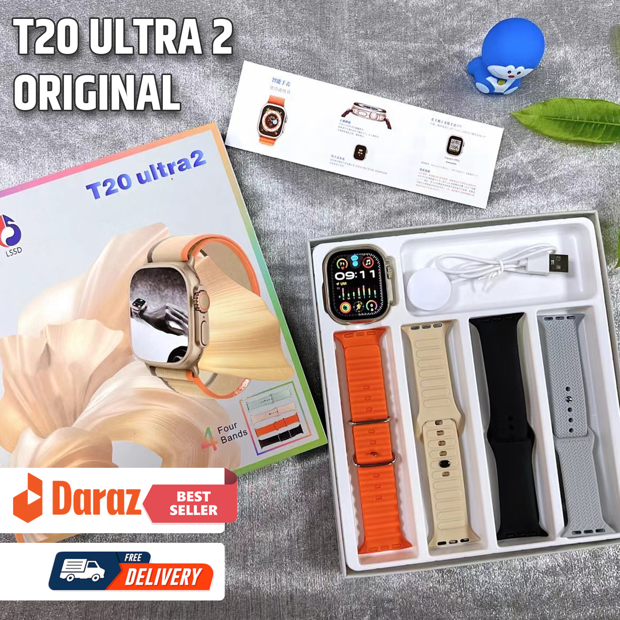 T20 Ultra 2 Smart Watch 2024 Big Screen 2.09 Four Stripes Watch, 4-in-1 ...