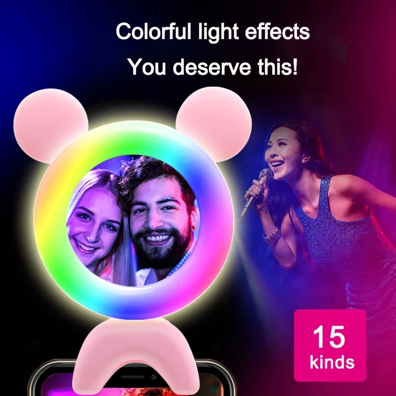 Mobile phone flash selfie ring rgb led light 3 level brightness turn ...