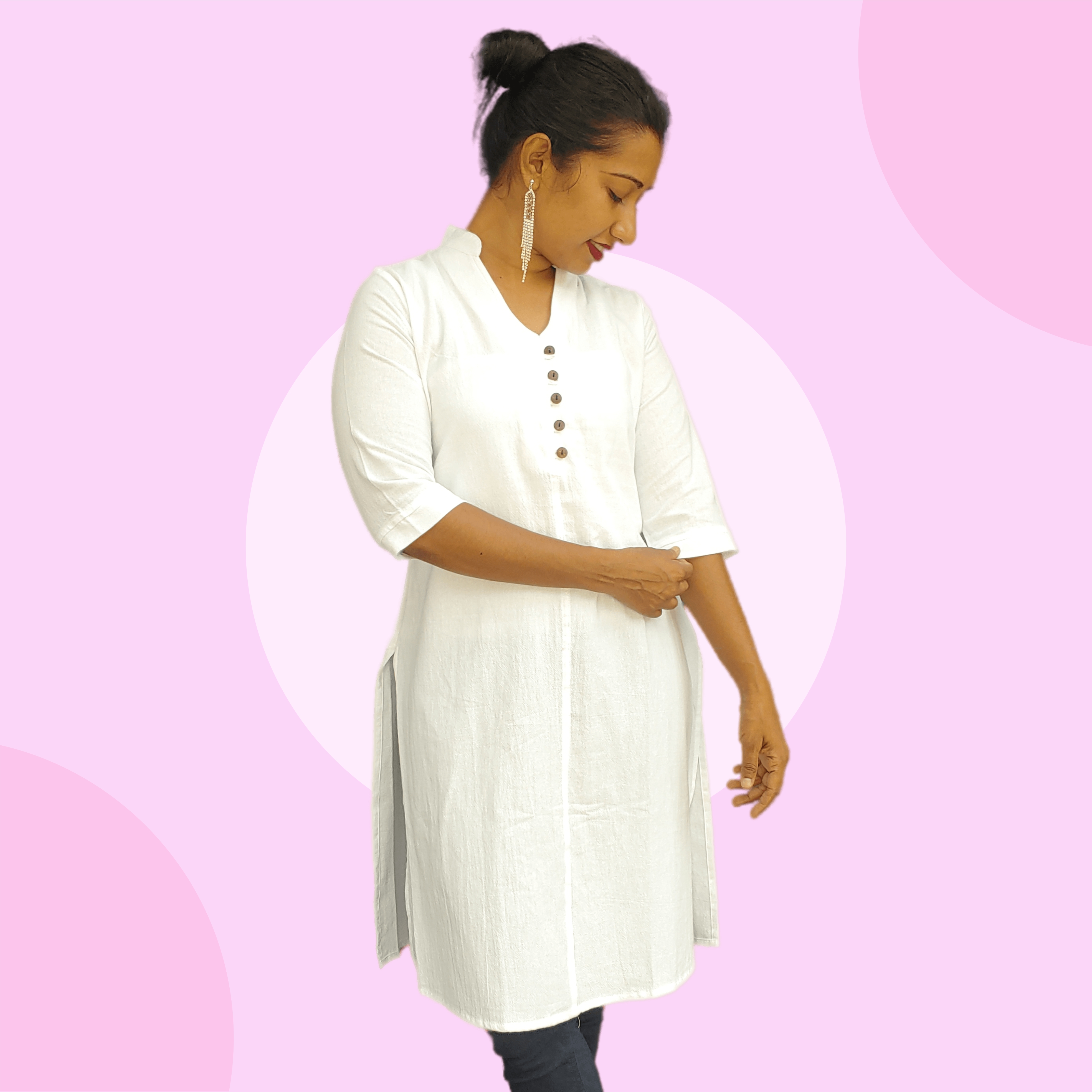 Bangkok Cotton Hand Painted Art White Top | Daraz.lk