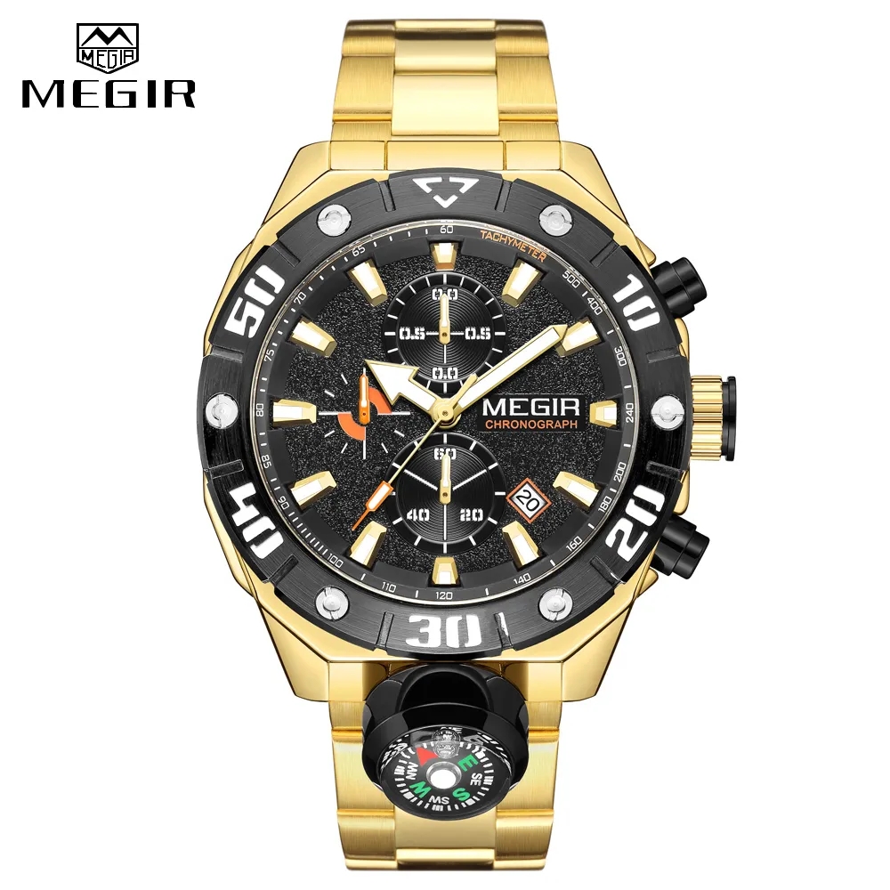 MEGIR brand fashion, business, luxury time code watch, stainless steel ...
