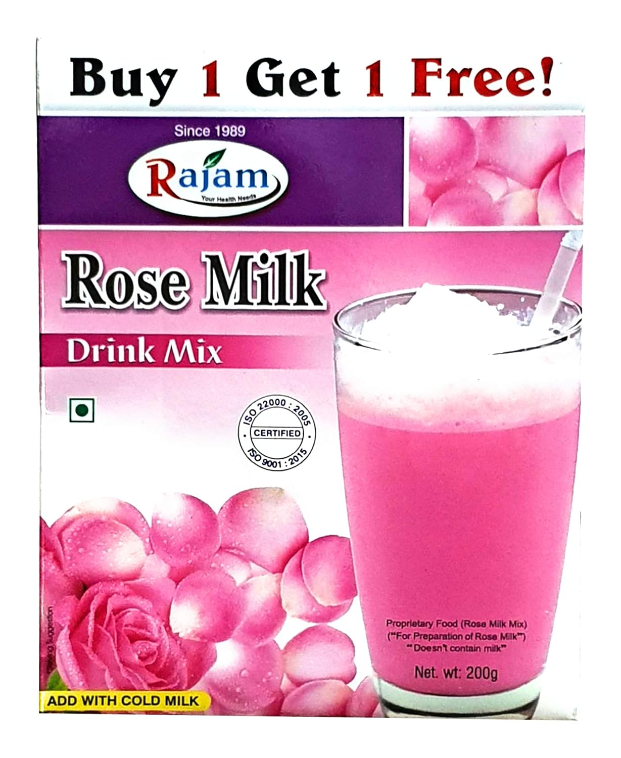 Rajam Rose Milk Drink Mix 200G Box (Buy 1 Get 1 Free) (FROM INDIA) SAB ...