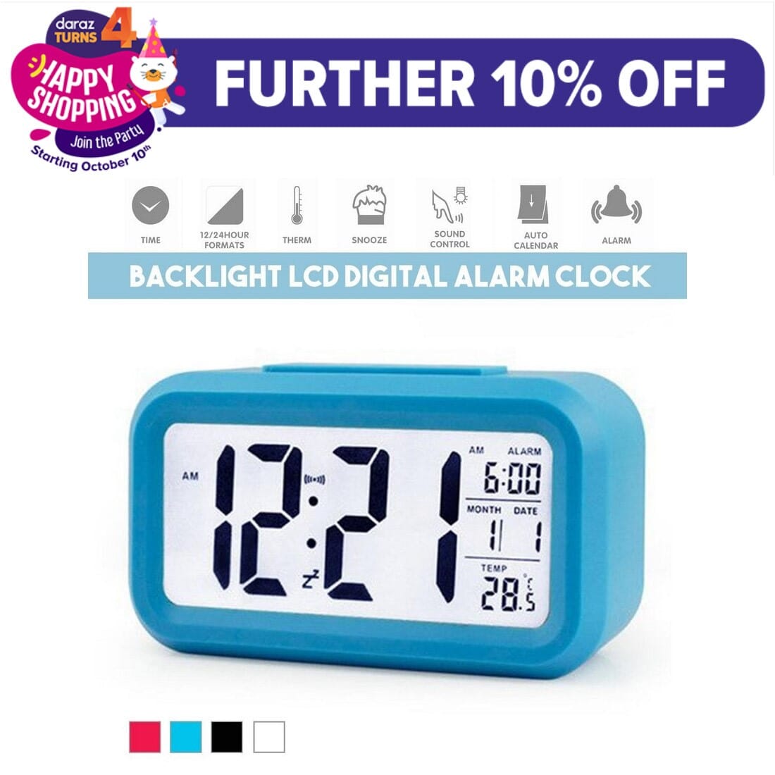 LCD Digital Alarm Clock w/Thermometer Backlight Calendar IBQ And Time ...