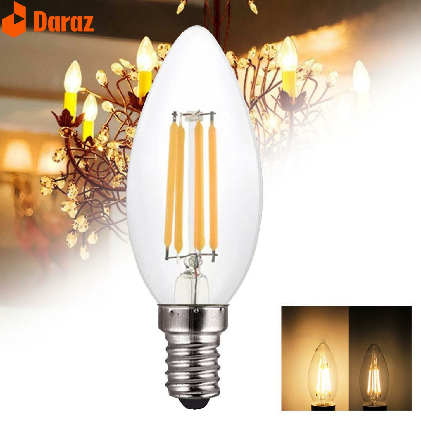 4W LED Filament Candle Light Bulb, E14 Edison Screw Classic Candle Bulb, Warm White 400LM, 40W ...