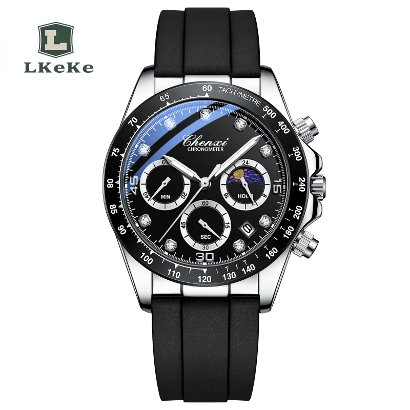 Analog Watches Multifunctional Silicone Strap Men's Watch Three Eyes ...