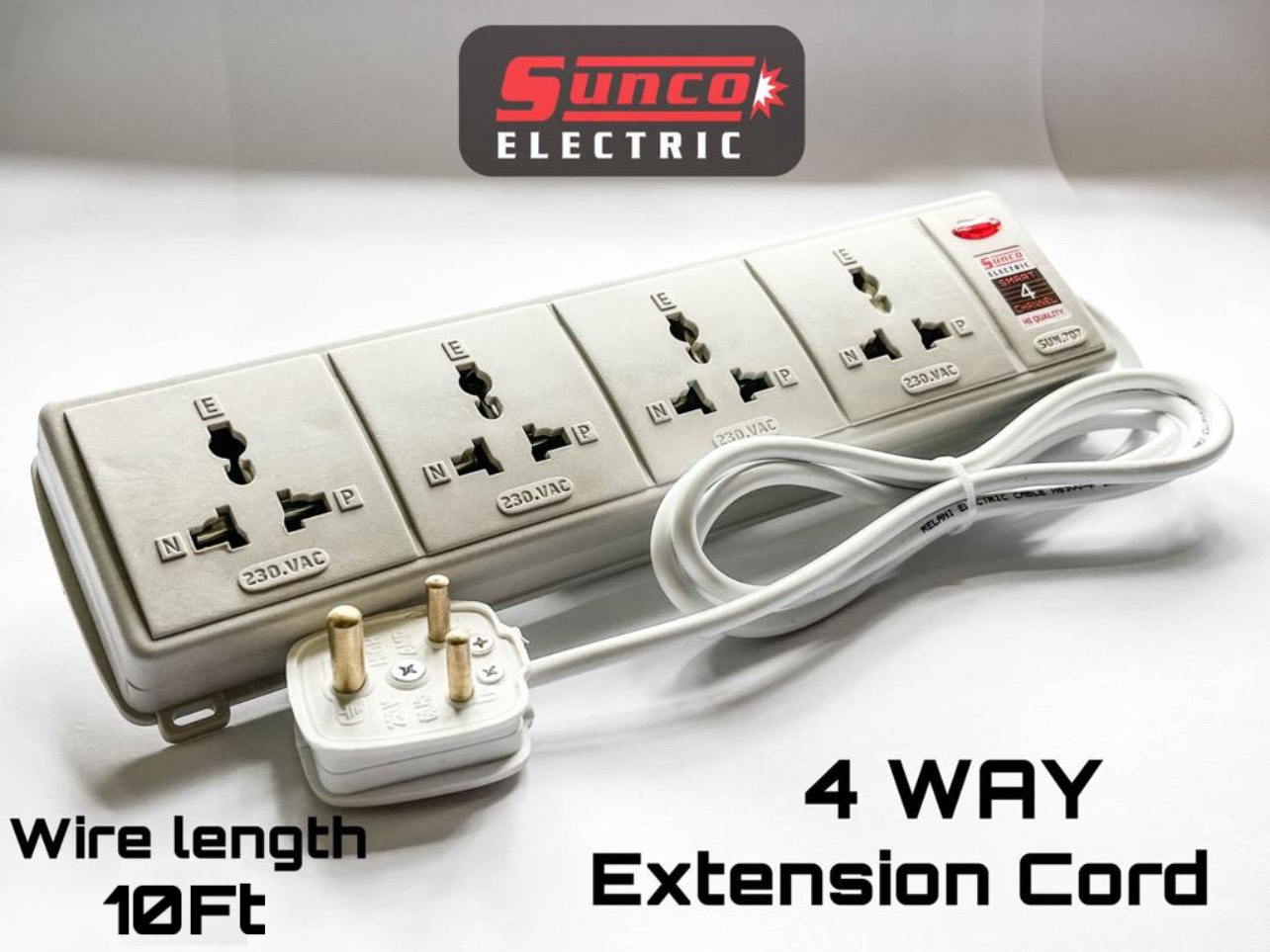 Sunco 4 Way Extension Wire Cord (10ft) /Multi Plug,Trailing Socket,Wire ...