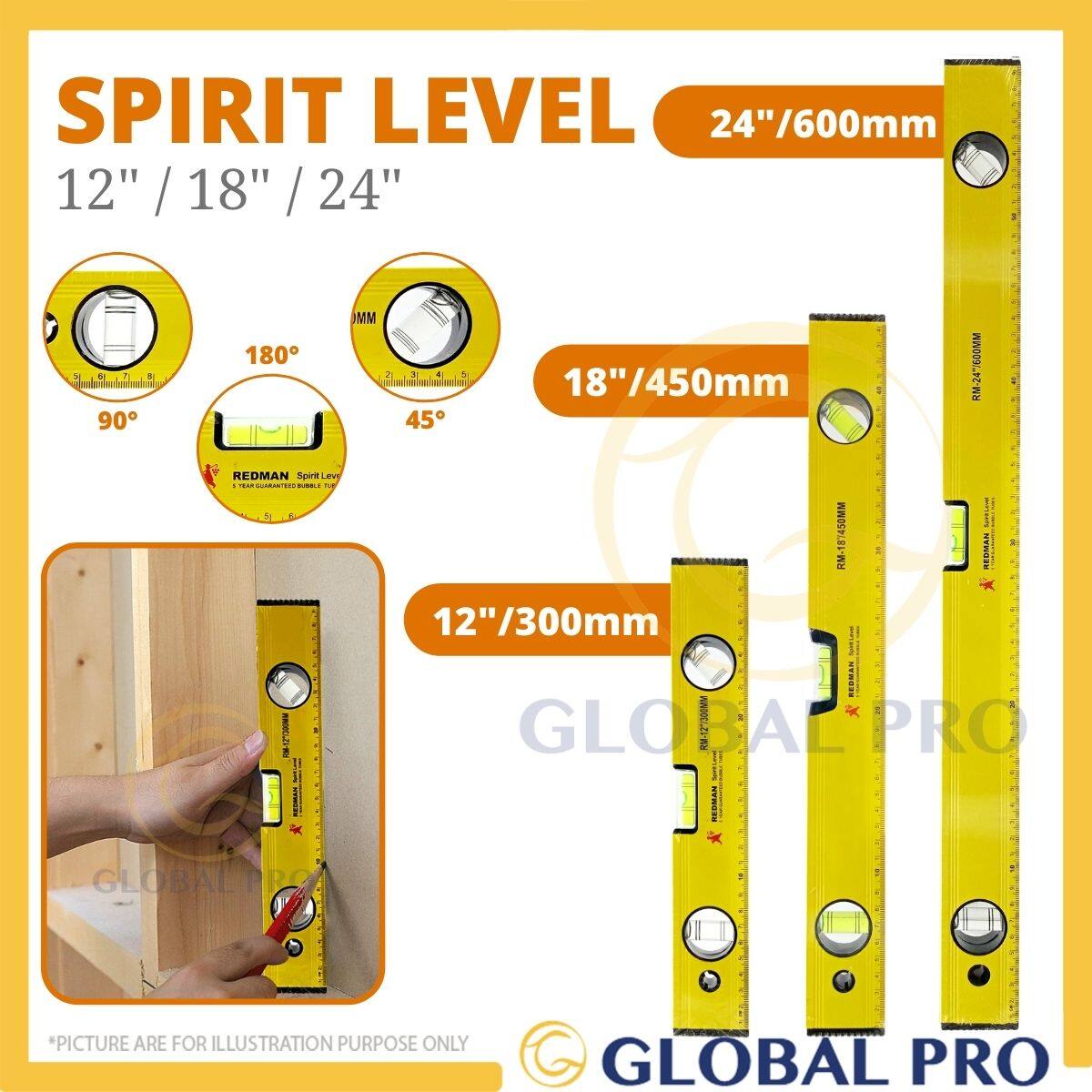 [READY STOCK] REDMAN 12 / 18 / 24 Spirit Level Bubble Tube Measure ...