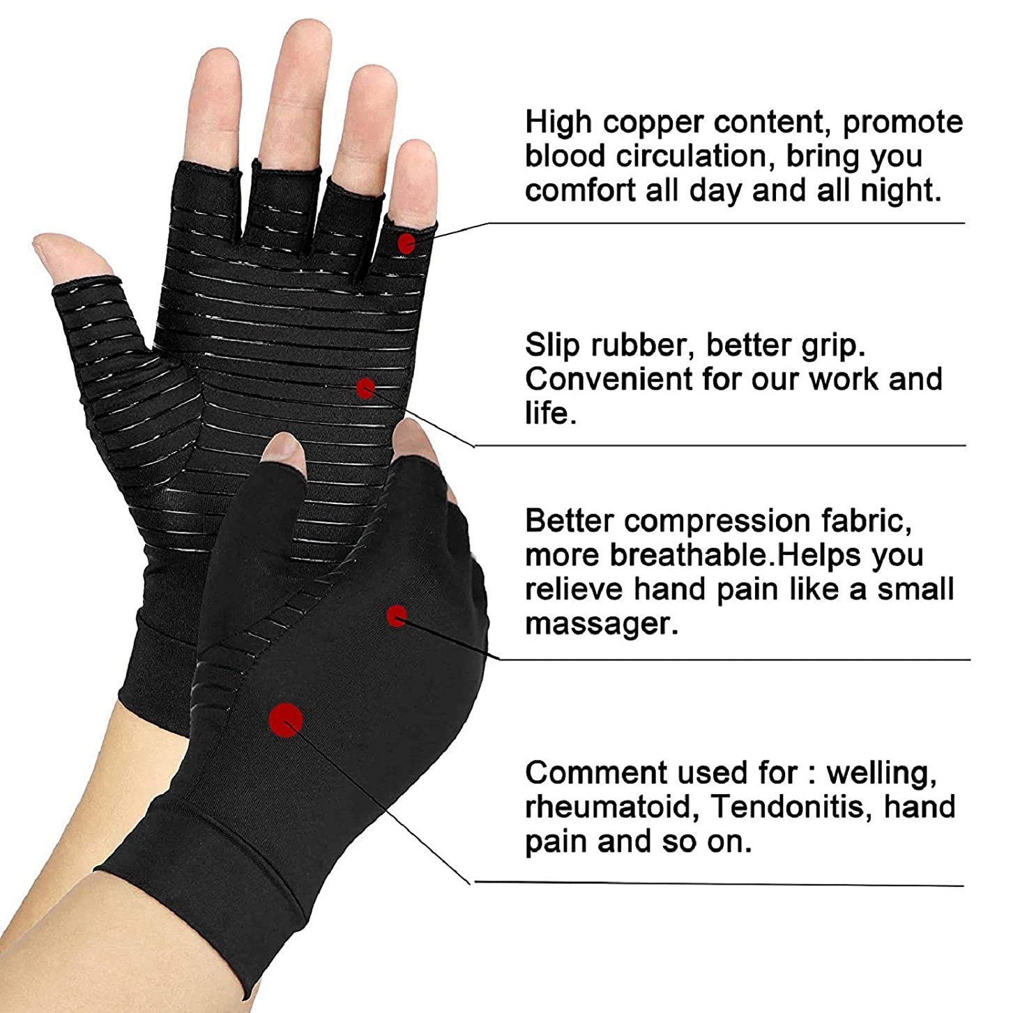 Copper Fiber Arthritis Glove for Rheumatoid Arthritis Carpal Therapy ...